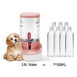 Automatic Cat Feeder Automatic Dog Water Dispenser 1 Gallon Double Bowl Design for Cats or Small Pets (Pink Water)