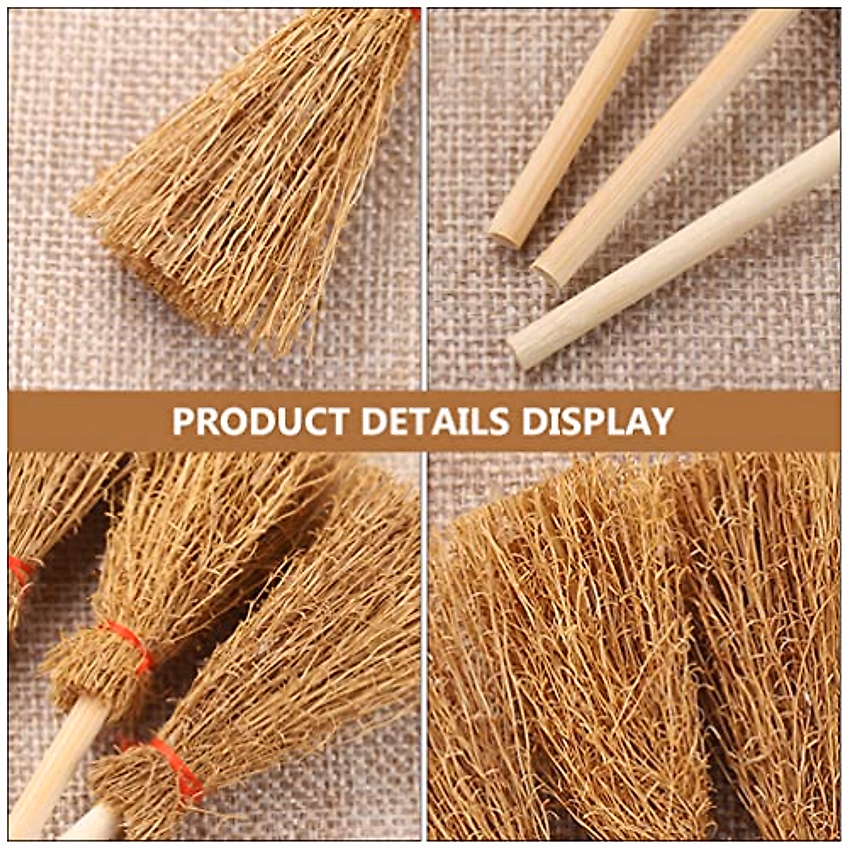 COHEALI Mini Broomsticks Cinnamon Broomstick 24pcs Practical Small Broom Natural Palm Mini Broom Decorations with Red Rope Household Broom Decoration Miniatures for Crafts Mini Witches Broomsticks