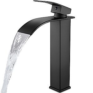 Midanya Waterfall Spout Bathroom Faucet Single Handle 1 Hole Bathroom Sink Faucet,Vessel Sink Faucet Modern Tall Waterfall Faucet for Bathroom Sink Lavatory Vanity one Hole Bowl Tap,Matte Black