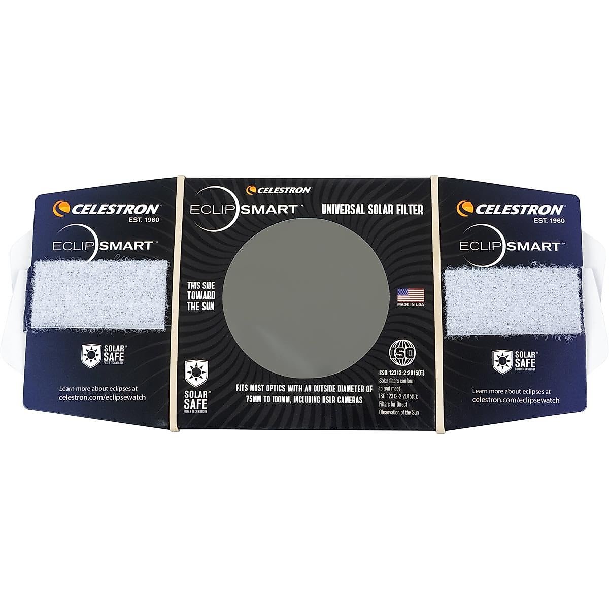 Celestron – EclipSmart Safe Solar Eclipse Telescope and Camera Filter – Meets ISO 12312-2:2015(E) Standards – Works with Your Telescope, Spotting Scope, or DSLR Camera – Observe + Photograph Eclipses
