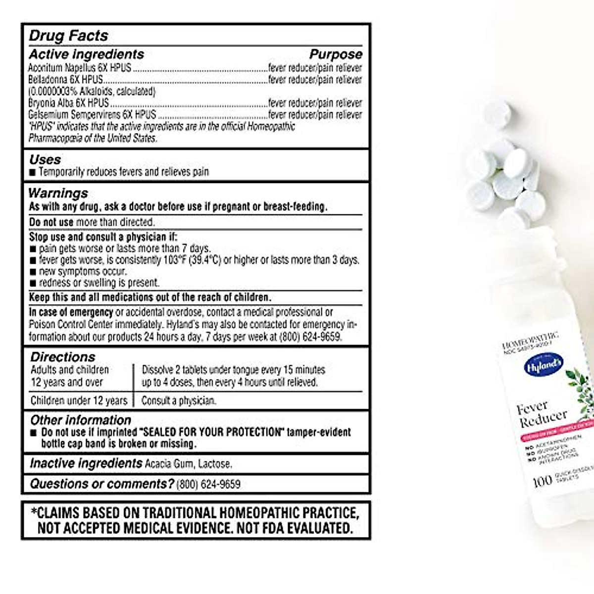 Hyland's Fever Reducer, Natural Relief, Cold and Flu Medicine for Adults, 100 Count