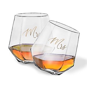 Mascoto Mr and Mrs Whiskey Glass Gift Set, Best Gift for wedding, Engagement, Anniversary, Couples, His and Hers, Bride and Groom, Valentines and Christmas Gifts - Set of 2, 10 oz