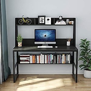 Tribesigns Computer Desk with Hutch,47 inches Home Office Desk with Space Saving Design with Bookshelf for Small Spaces (Black, 47)