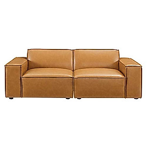 Modway Restore Vegan Leather Sectional Sofa Loveseat in Tan