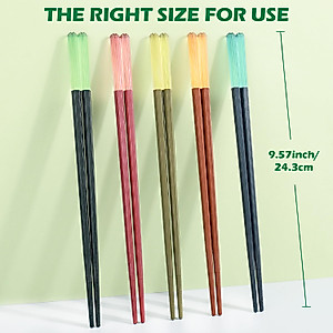 GLAMFIELDS Chopsticks Reusable ,Premium Fiberglass Chopsticks Dishwasher Safe ,5 Pairs Non-slip Lightweight Chop Sticks for Sushi Amber Transparent 9.57 Inch Gift Set