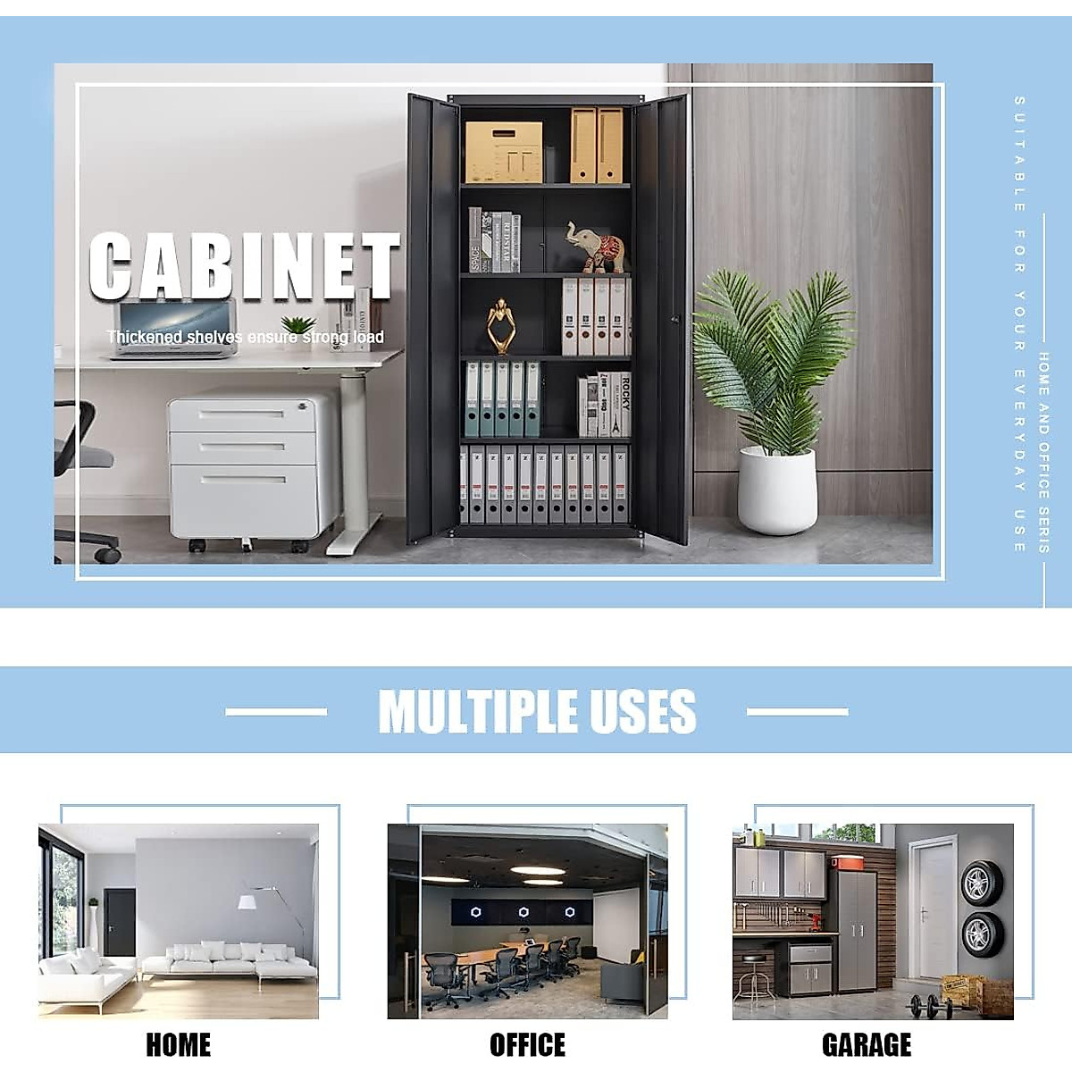 GREATMEET Metal Storage Cabinet with Locking Door and 4 Adjustable Shelves,70.8" H Lockable Steel Storage Cabinet for Home,Office,School Black