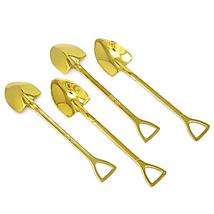 Honbay 4PCS Stainless Steel Shovel Shape Coffee Ice Cream Dessert Spoons for Home and Party (gold)