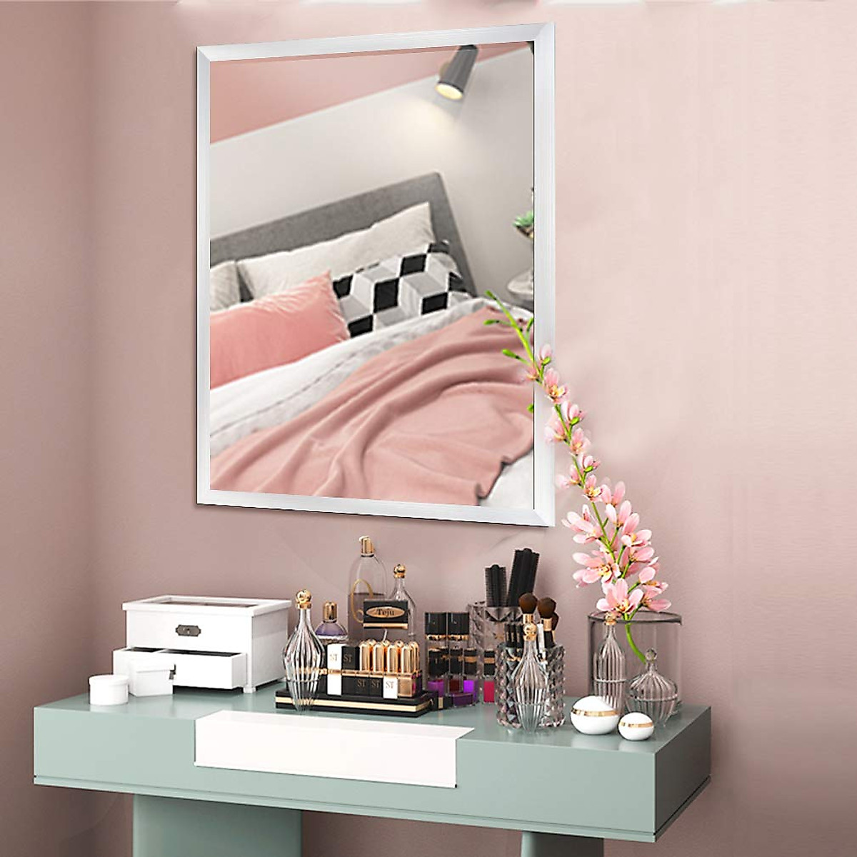 Schliersee 18x24 inch Wall Mirror Set of 2, Hanging Rectangular White Mirrors for Over Sink, Bathroom, Living Room, Bedroom