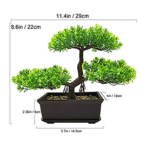 Rozwkeo Artificial Bonsai Tree, Small Pine, 11.4x8.6in, Plastic, Green, Decor, All Seasons, Pot