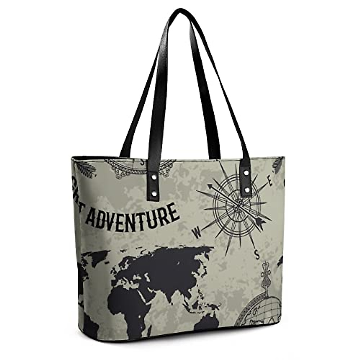 Womens Handbag Vintage World Map Leather Tote Bag Top Handle Satchel Bags For Lady