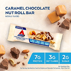 Atkins Caramel Chocolate Nut Roll Snack Bar, Protein Snack, High in Fiber, 2g Sugar, 16 Count