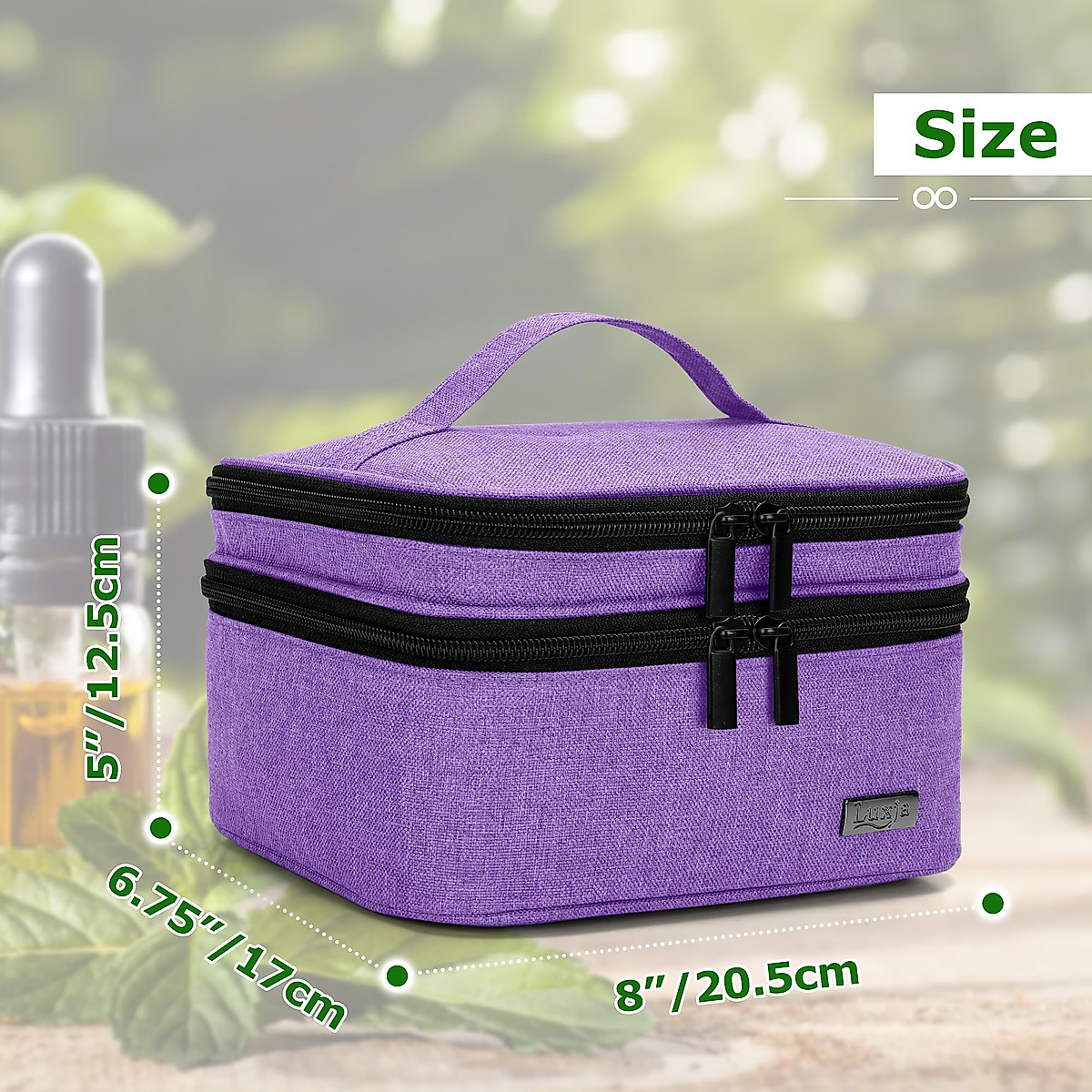 LUXJA Essential Oil Carrying Case - Holds 30 Bottles (5ml-30ml, Also Fits for Roller Bottles), Double-Layer Organizer for Essential Oil and Accessories, Purple (Bag Only)