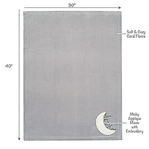 Lambs & Ivy Goodnight Moon Gray Appliqued and Embroidered Fleece Baby Blanket