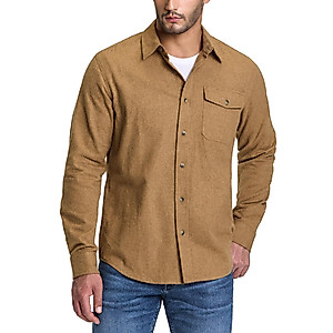 CQR Men's All Cotton Flannel Shirt, Long Sleeve Casual Button Down Plaid Shirt, Brushed Soft Outdoor Tactical Work Shirts, Solid Wheat Brown, X-Large