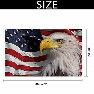 Yekiua Patriotic Eagle Flag 3X5 Outdoor North American Bald Eagles Star Striped Us American Flag Veterans Day Double Sided Flags All Weather Long Lasting With 2 Brass Grommets