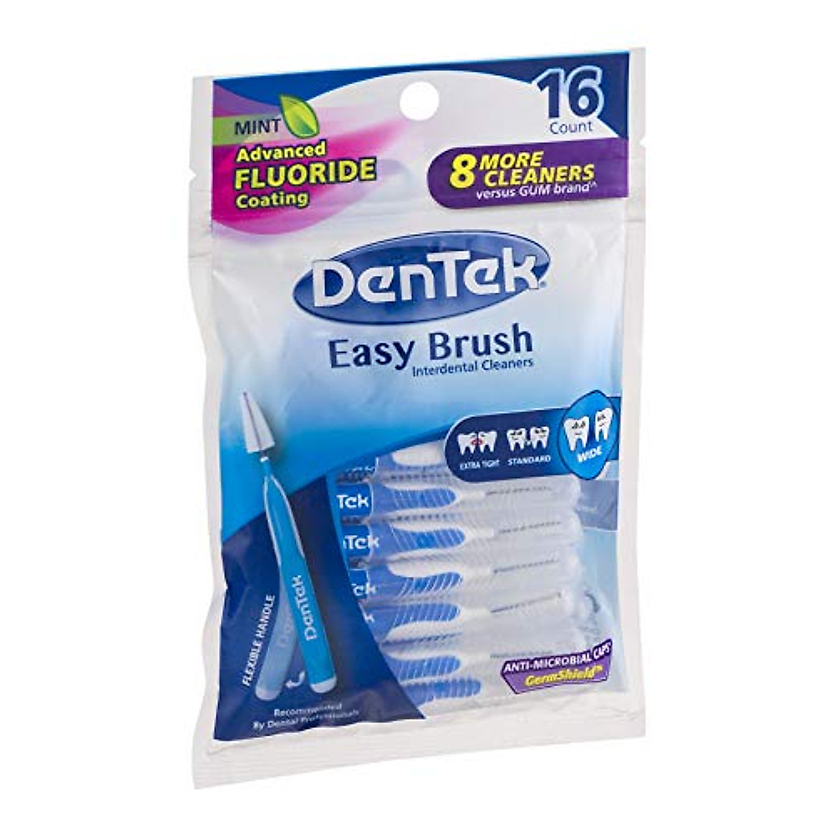 DenTek Easy Brush Interdental Cleaners, Brushes Between Teeth, Wide, Mint Flavor, 16 Count, Pack of 6