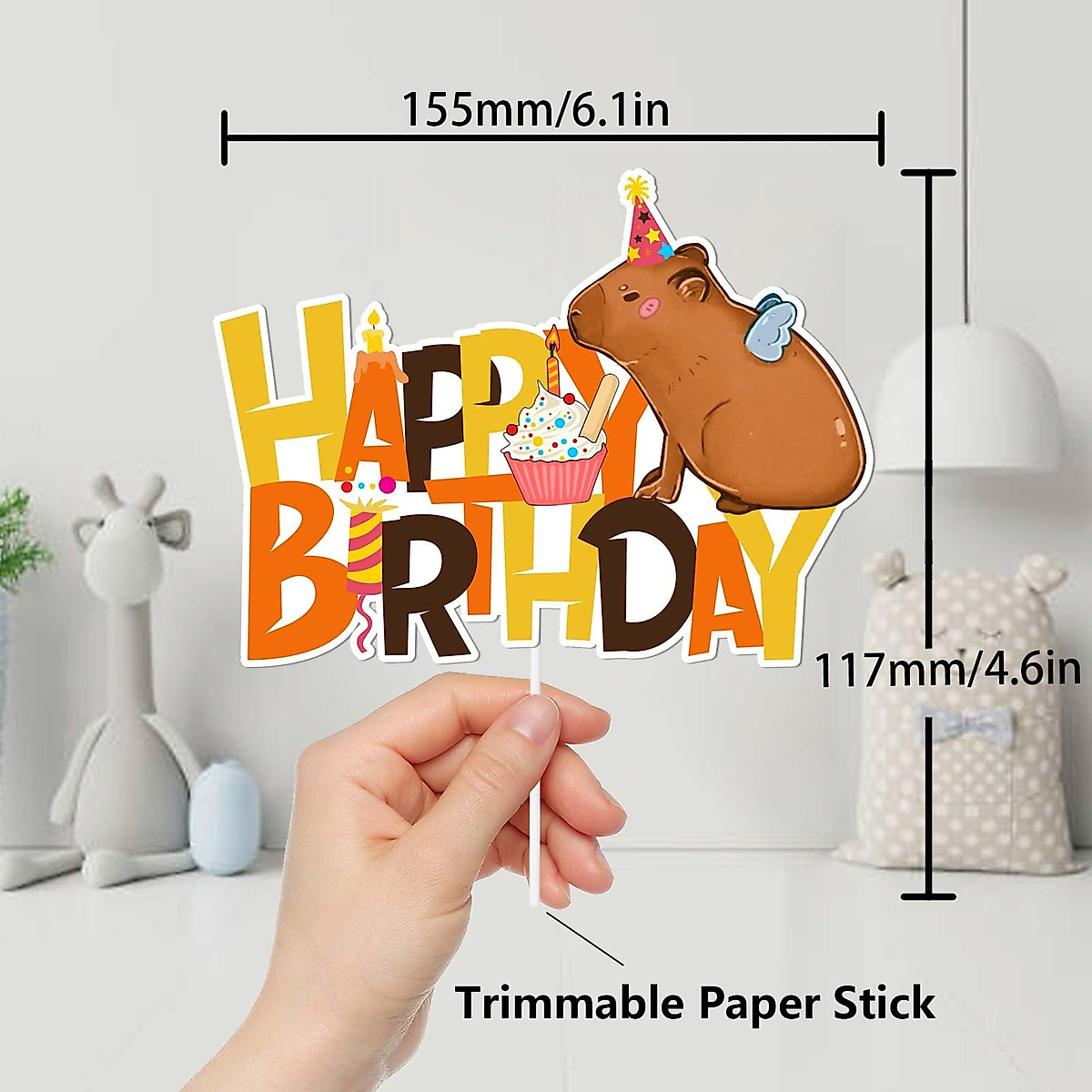 Brown Glitter Happy Birthday Cake Topper Pet Capybara Theme Decor Supplies Baby Shower Boys Girls Happy Birthday Party Decorations