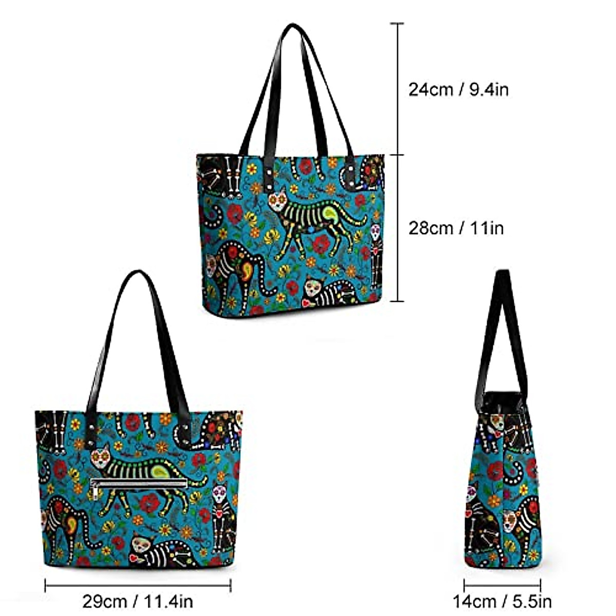 Womens Handbag Sugar Skull Leather Tote Bag Top Handle Satchel Bags For Lady