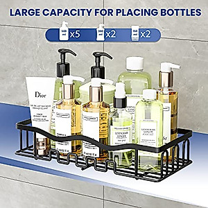 SEIRIONE Set of 3 Adhesive Shower Caddy,Solid Bathroom Shower Organizer,Rustproof Shower Shelves for Inside Shower,Large Capacity Shower Racks for Inside Shower,In Shower Storage with 8 Hooks,Black
