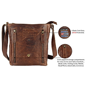 Mou Meraki Genuine Leather Brown Crossbody Purse and Handbags - Crossover Bag Over the Shoulder
