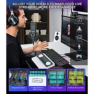Podcast Equipment Bundle, tenlamp Q8 Podcast Microphone with Sound Board Voice Changer Mixer Controller, Studio Live Sound Card Kit for PC Smartphone Recording Live Streaming
