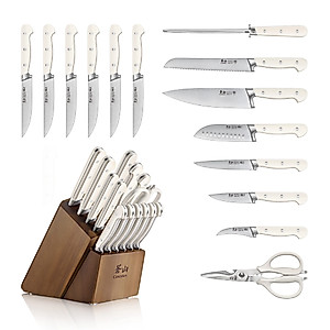 Cangshan Adams Series 1027273 German Steel Forged 15-Piece Knife Block Set, White