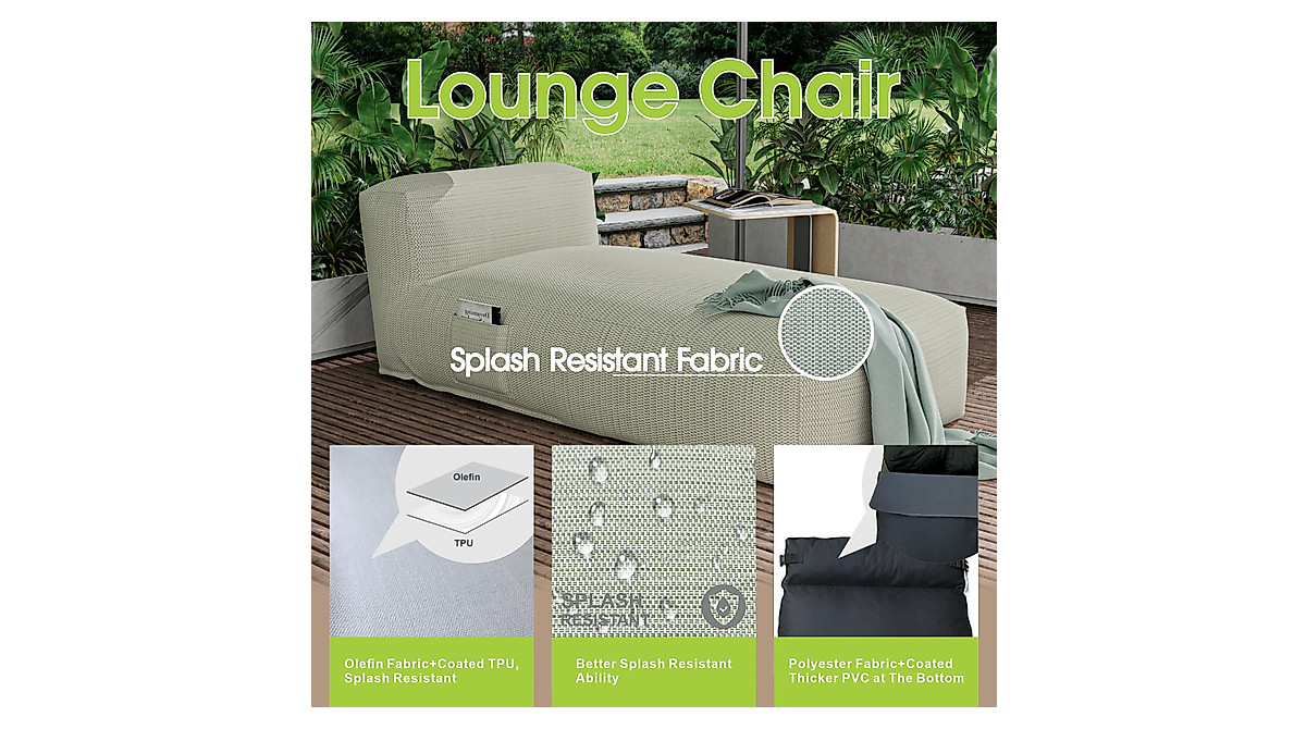 OPEAK Light Green Patio Chaise Lounge Chair for Outdoors