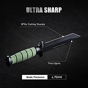 Leopcito 13.6" Fixed Blade Tactical Knives with Sheath, Stainless Steel Survival Hunting Bushcraft Full Tang Non-Slip Handle Knife with Serrated Blade for Camping, Hunting, Adventure, EDC, D201BK
