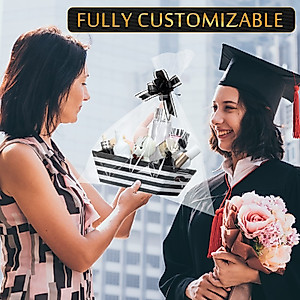 Mimorou 6 Pack Christmas Baskets for Gifts Empty Gift Basket Kit Includes 6 Empty Gift Baskets 6 Clear Gift Bags for Baskets and 10 Pull Bows Gift Packages for Christmas Birthday Party(Black, White)