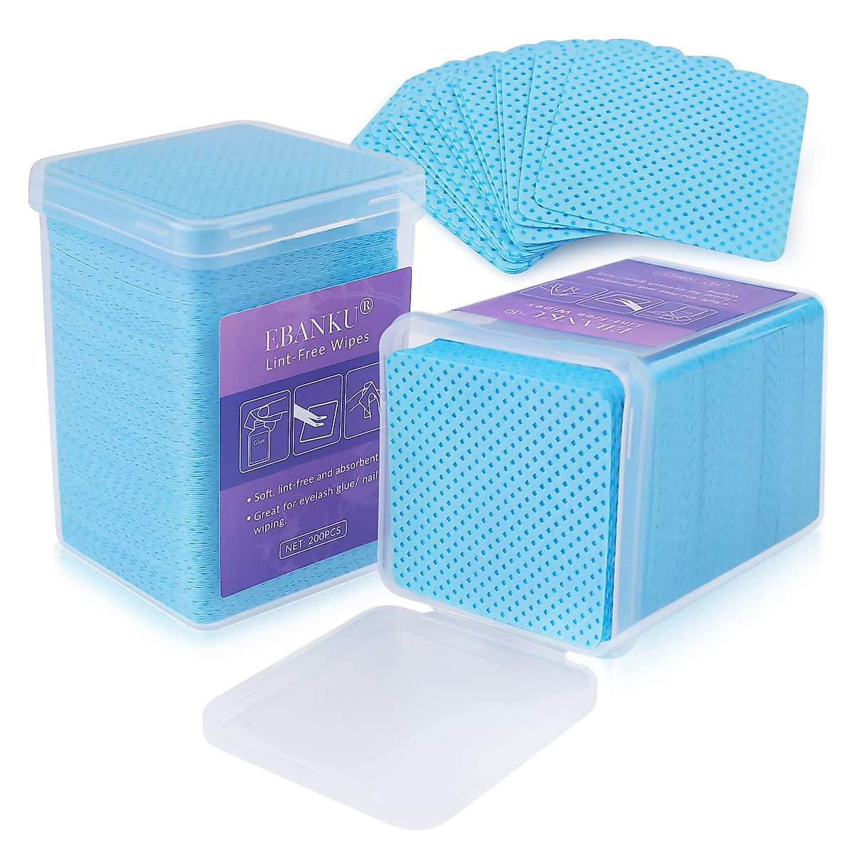 400PCS Lint Free Nail Wipes Glue Wipes Lash Extensions EBANKU Soft Blue Lash Glue Nail Polish Remover Cotton Pads Eyelash Extension Supplies