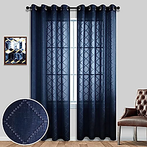 KOUFALL Navy Blue Curtains 84 Inch Length for Living Room 2 Panels Set Grommet Semi Sheer Light Filtering Curtains for Bedroom