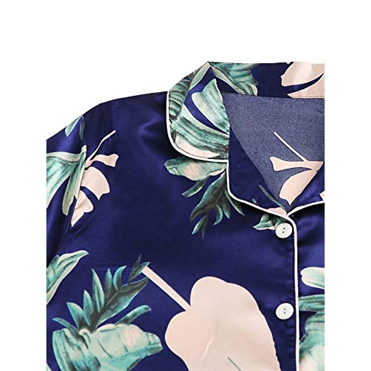 LYANER Women's Pajamas Set 4 pcs Satin Silk Cami Top Button Down Loungewear Pjs Set Navy Small