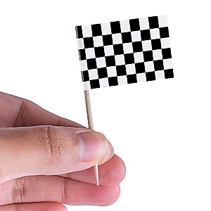 Super Z Outlet 100 Pack Mini Checkered Racing Flag Finish Line Cupcake Toppers Party Decorations Picks Set (2.5 Inches Tall)