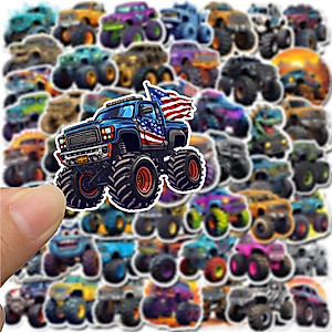 LANKEME 50 PCS Monster Truck Stickers for Kids, Truck Monster Stickers for Water Bottles Laptop Car, Monster Truck Party Favors, Cute Stickers for Boys Party Gifts (Monster Truck Stickers)