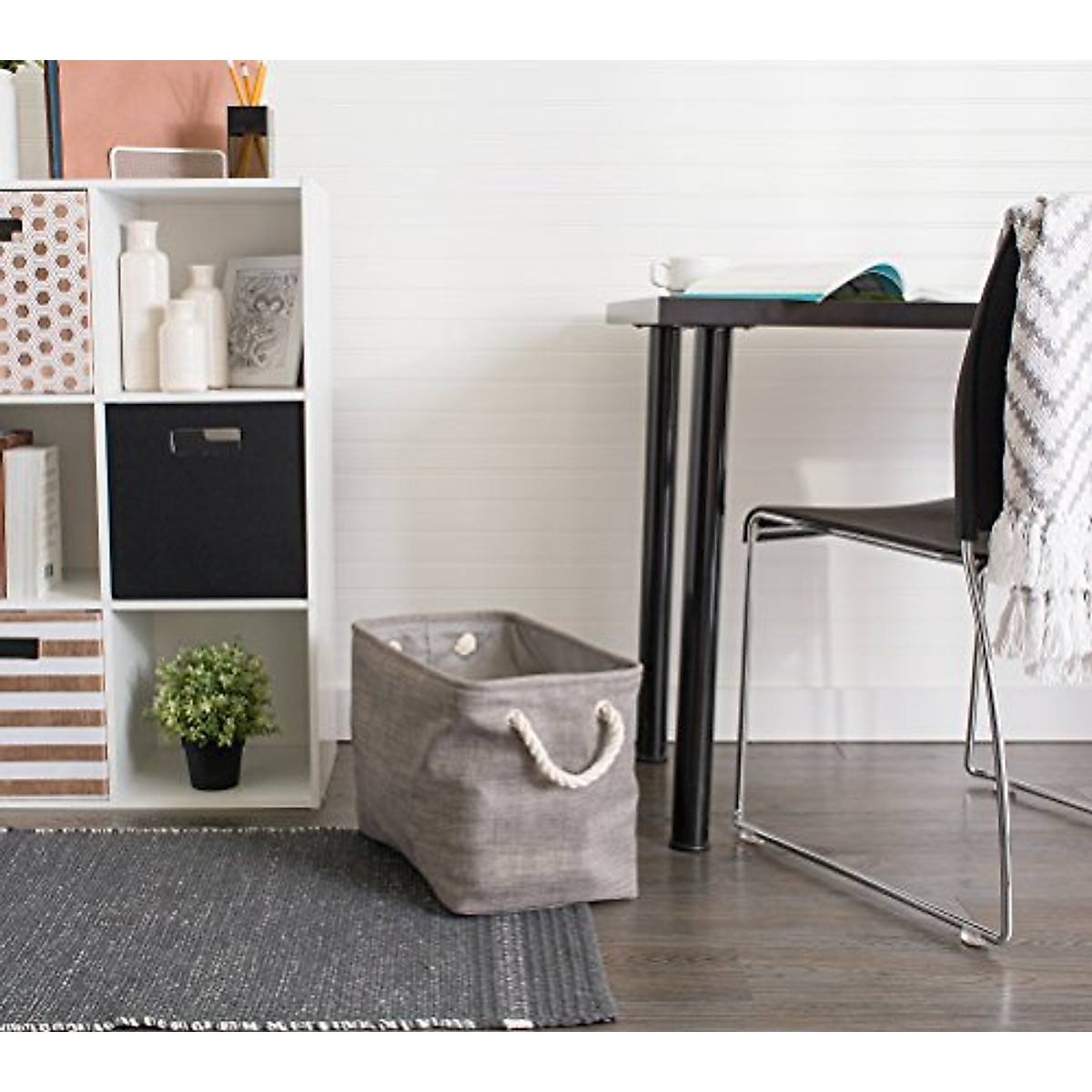 DII, Collapsible Variegated Polyester Storage Bin with Cotton Handles Medium Gray