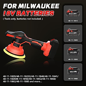 YEARTOP Cordless Car Buffer Polisher for Milwaukee 18V Battery, 8 Variable Speed Orbital Polisher, Brushless Motor Car Buffer, Power Polisher for Car Detailing/Polishing/Waxing (No Battery)