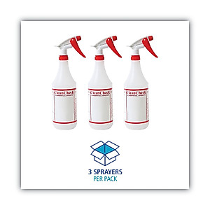 Boardwalk 03010 Trigger Spray Bottle, 32 oz, Clear/Red, HDPE, 3/Pack