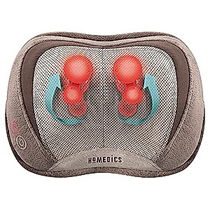 Homedics Back and Neck Massager, Portable Shiatsu All Body Massage Pillow with Heat, Targets Upper and Lower Back, Neck and Shoulders. Lightweight for Travel