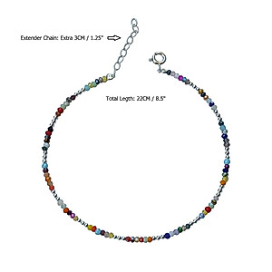 Handmade 925 Sterling Silver, Glass Beads Anklet for women, Length 9-10 inches, Adjustable Dainty Multi Color Beaded Bracelet, Beach Summer Jewelry, By MiYa Jewelry Creations