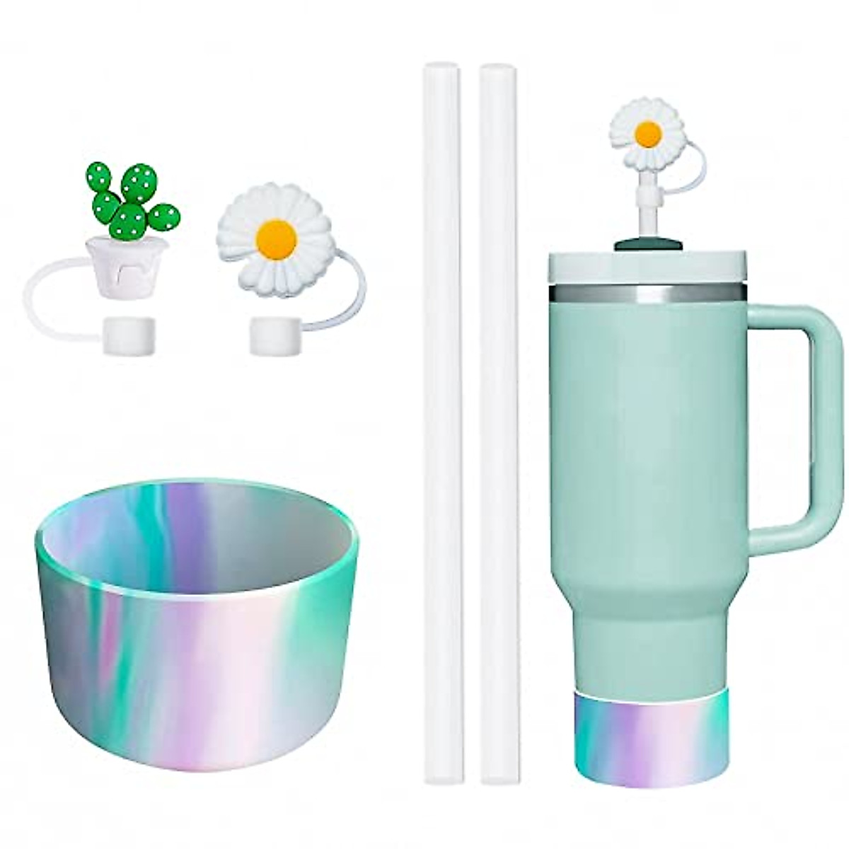 5 PCS for Stanley Cup Accessory,2 Reusable Replacement Silicone Straws Clear 40 oz 30 Tumbler,2 Straw Tip Covers and 1 Protective Boot,Multicolor