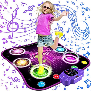 Jugana Kids Dance Mat Toys, Electronic Music Dance Pad with Light Up 6-Button & Wireless Bluetooth, Dance Game Toys for 3-12 Year Old Kids Girls Boys