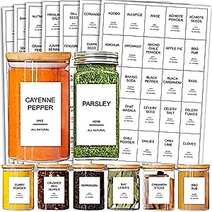 GPOVVIMX 191 Spice Jar Labels Preprinted Minimalist Stickers - White Waterproof Label - Fit Round or Rectangle Spice Jars - Herb Seasoning Kitchen Pantry Labels