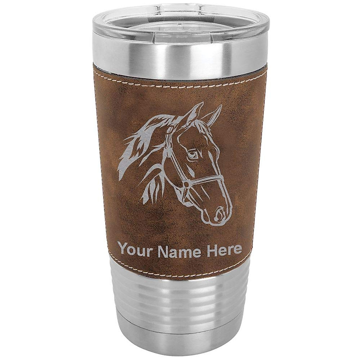 LaserGram 20oz Vacuum Insulated Tumbler Mug, Horse Head 2, Personalized Engraving Included (Faux Leather, Rustic)