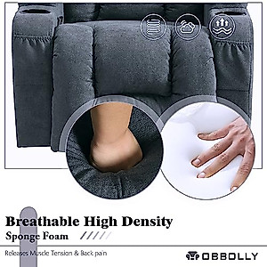 OBBOLLY Swivel Rocker Recliner Chair - Manual Glider Rocking Recliner Chair, Wingback Design 360° Swivel Chair with Lumbar Pillow, Cup Holders, Side Pockets for Living Room (Blue Grey, Single)