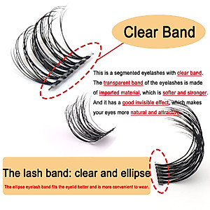 DIY Lash Clusters Lash Extension 39 Clusters Volume Individual D Curl Fluffy Lashes with Clear Band Makeup at Home Fake Eyelashes(FD02-12/14/16mm)