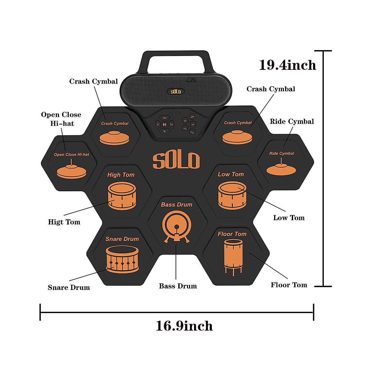 Electronic Drum Set, Electric Roll-up Drum Set with 9 Drum Practice Pads with Drum Sticks and Foot Pedals, E Drum Set with Built-in Speaker and Headphone Jack Great Holiday Birthday Gift for Kids