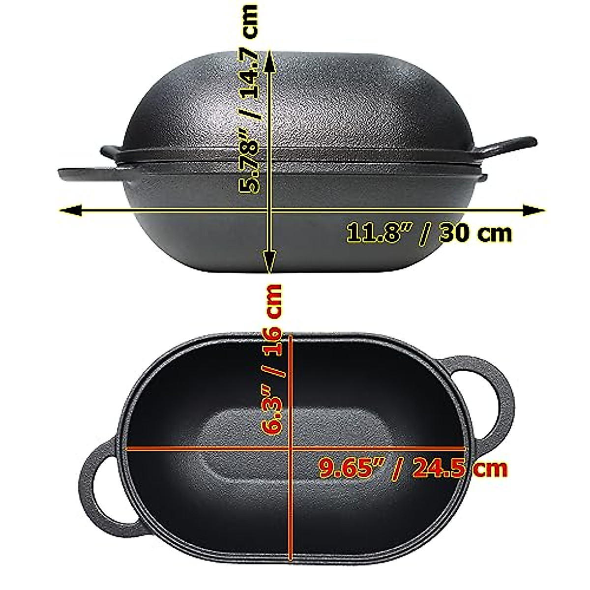 Crucible Cookware Cast Iron Bread Pan with Lid (Pre-Seasoned) with Loop Handles – Oven Safe Form for Baking and Cooking, Artisan Bread Kit - Loaf Pan