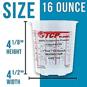 (Full Case of 100 each - Pint (16oz) Paint Mixing Cups) by Custom Shop - Cups have calibrated mixing ratios on side of cup Box of 100 Cups Epoxy Resin Epoxy Resin