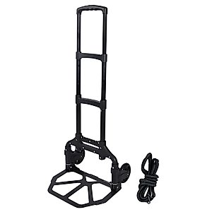 Varbucamp Folding Hand Truck with Telescoping Handle, 165lbs Capacity Aluminum Portable Luggage Trolley Cart, Hand Cart and Dolly with Black Bungee Cord and Rubber Wheels, Black