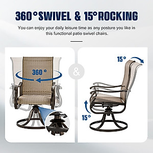 UDPATIO Patio Swivel Dining Chairs Set of 2, Outdoor Dining Chairs High Back with All Weather Breathable Textilene, Metal Rocking Frame for Lawn Garden Backyard, Brown